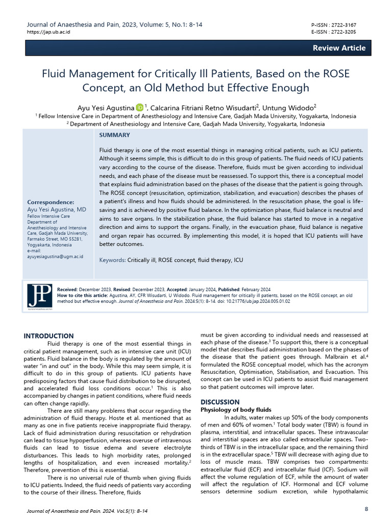 Fluid Management For Critically Ill Patient | Download Free PDF | Sepsis | Shock (Circulatory)