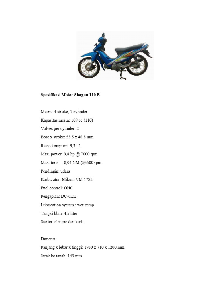 Spesifikasi Motor Shogun 110 R | PDF