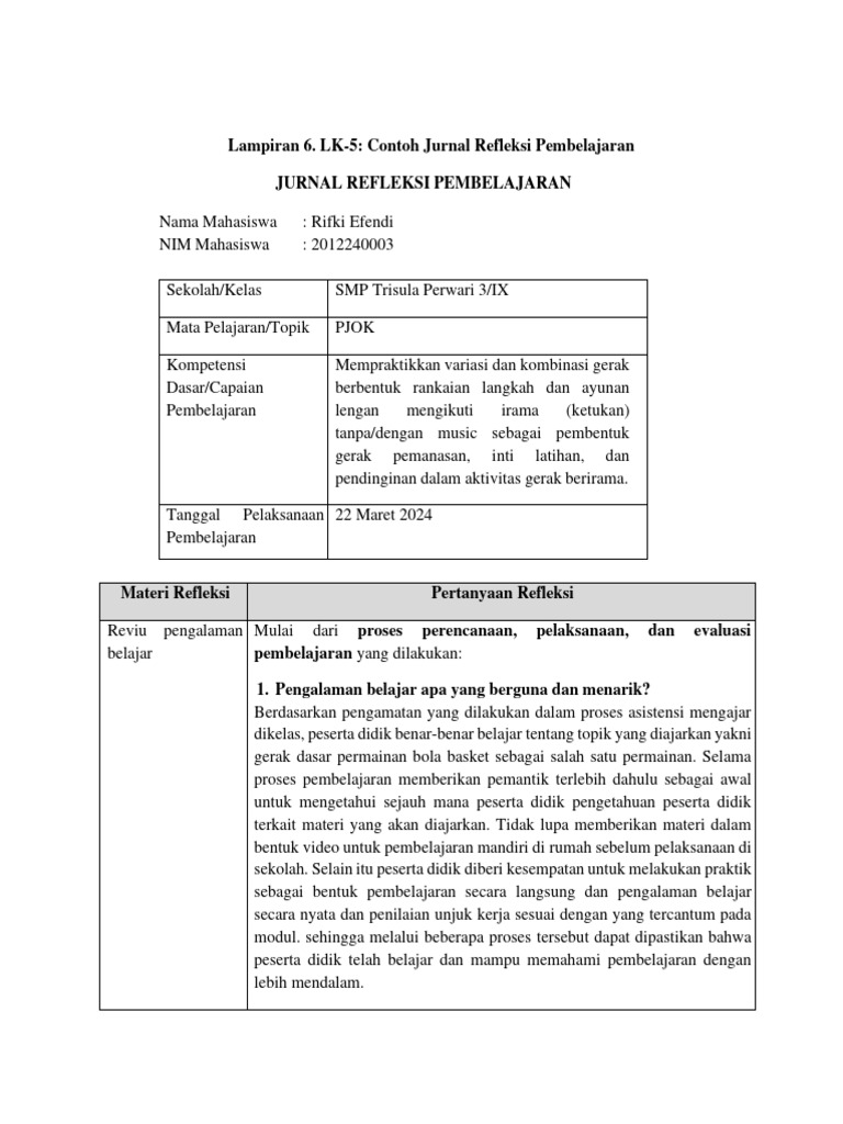 LK-5 Jurnal Refleksi Pembelajaran (SIKLUS 2) | PDF