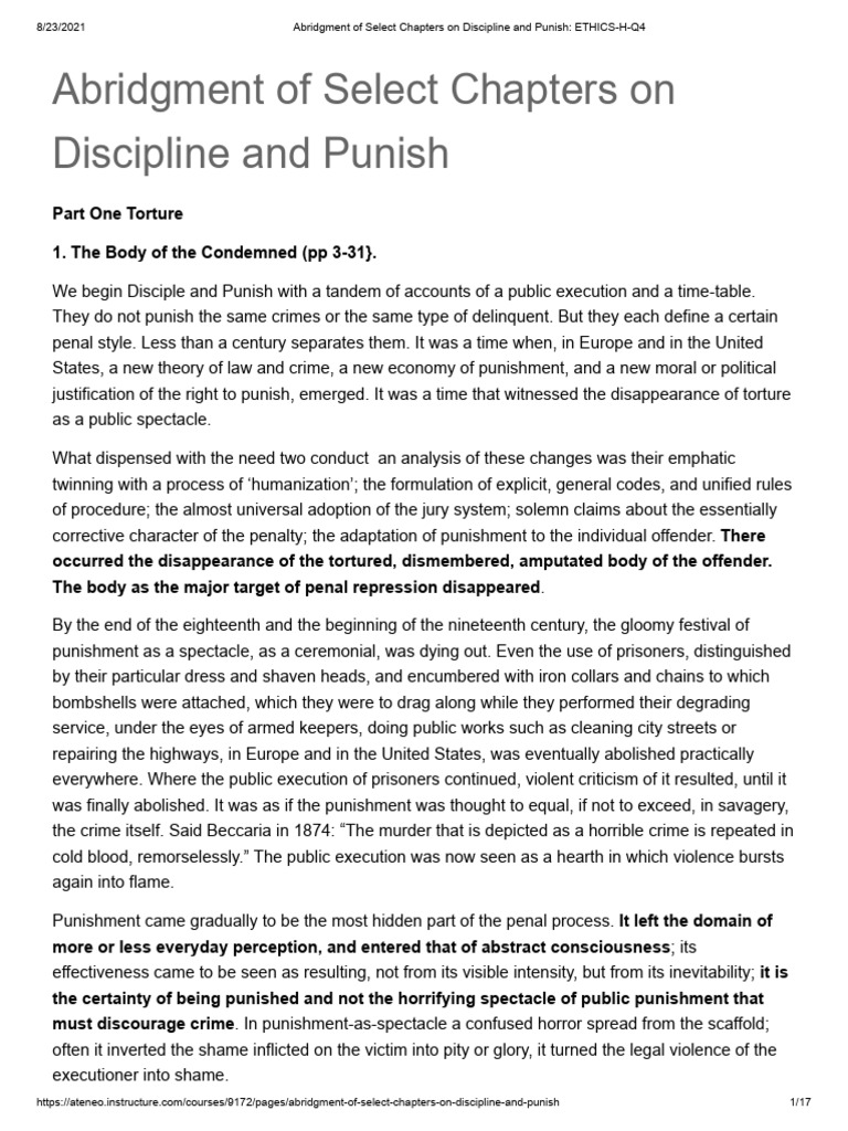 Abridgment of Select Chapters On Discipline and Punish | PDF | Crimes ...