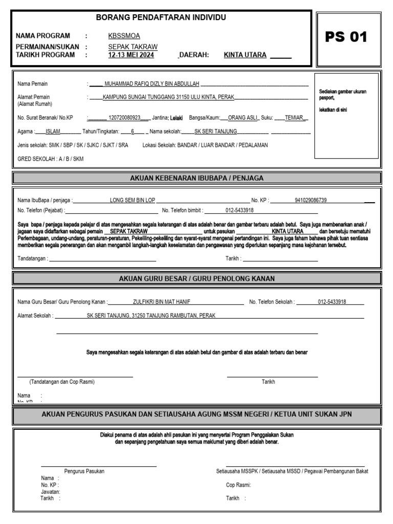 Borang PS01 Terkini | PDF