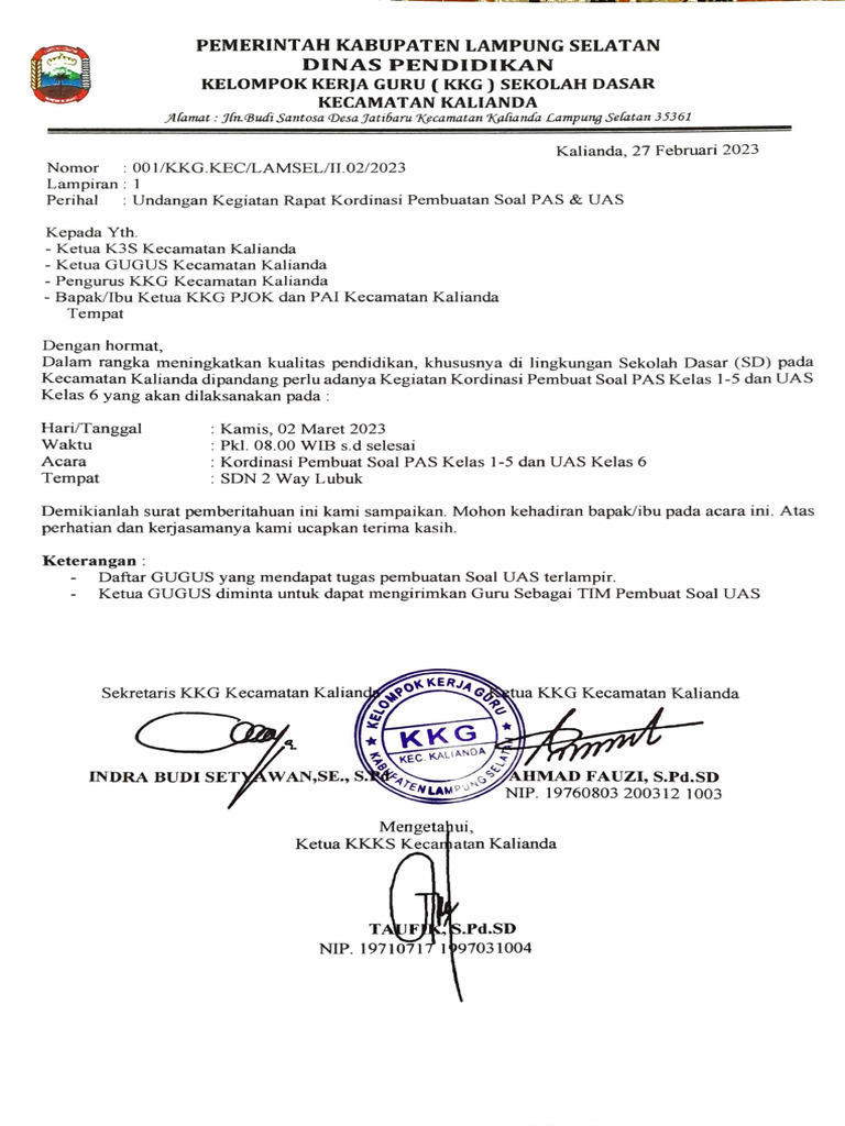 Surat KKG Kecamatan Kalianda | PDF