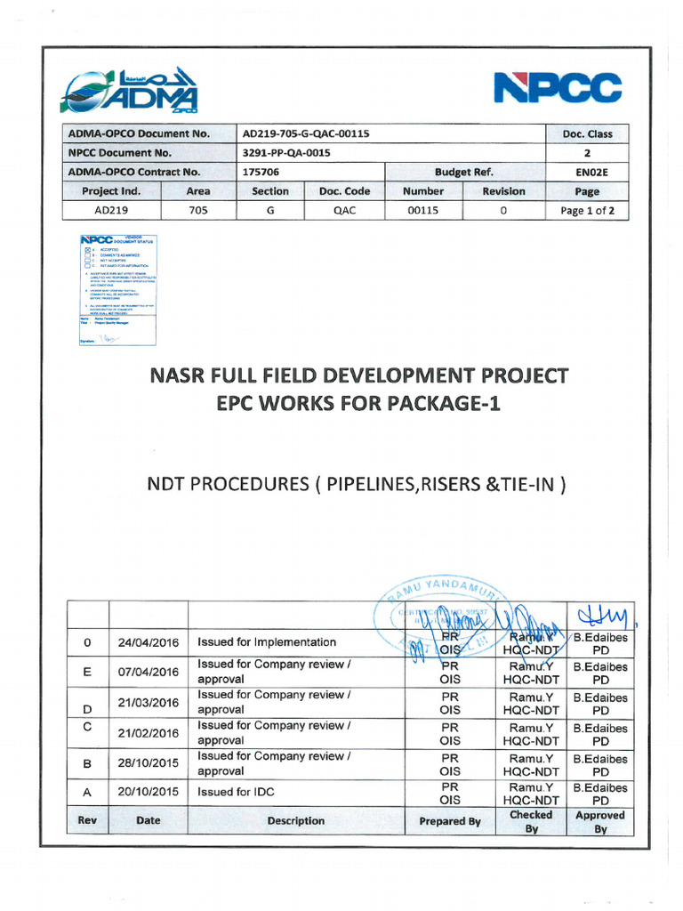 NDT Procedures for Nasr Field Project | PDF