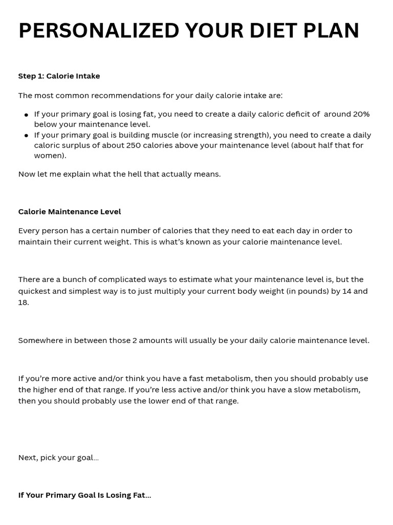 Personalized Diet Plan Guide | PDF | Calorie | Dieting
