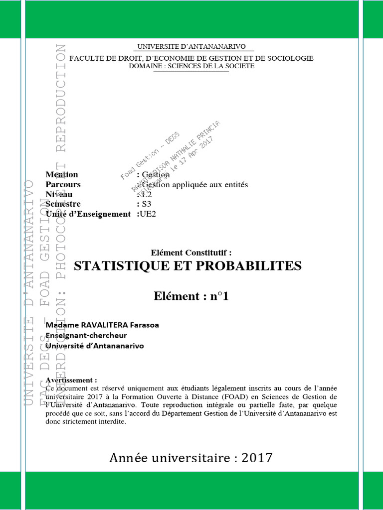Satistique Et Probabilités | PDF | Statistiques | Probabilité