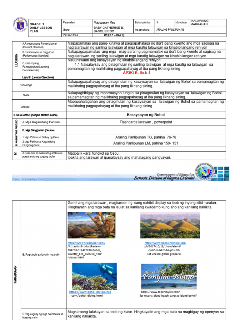 Ap Week 1 Day 3 - Bohol | PDF