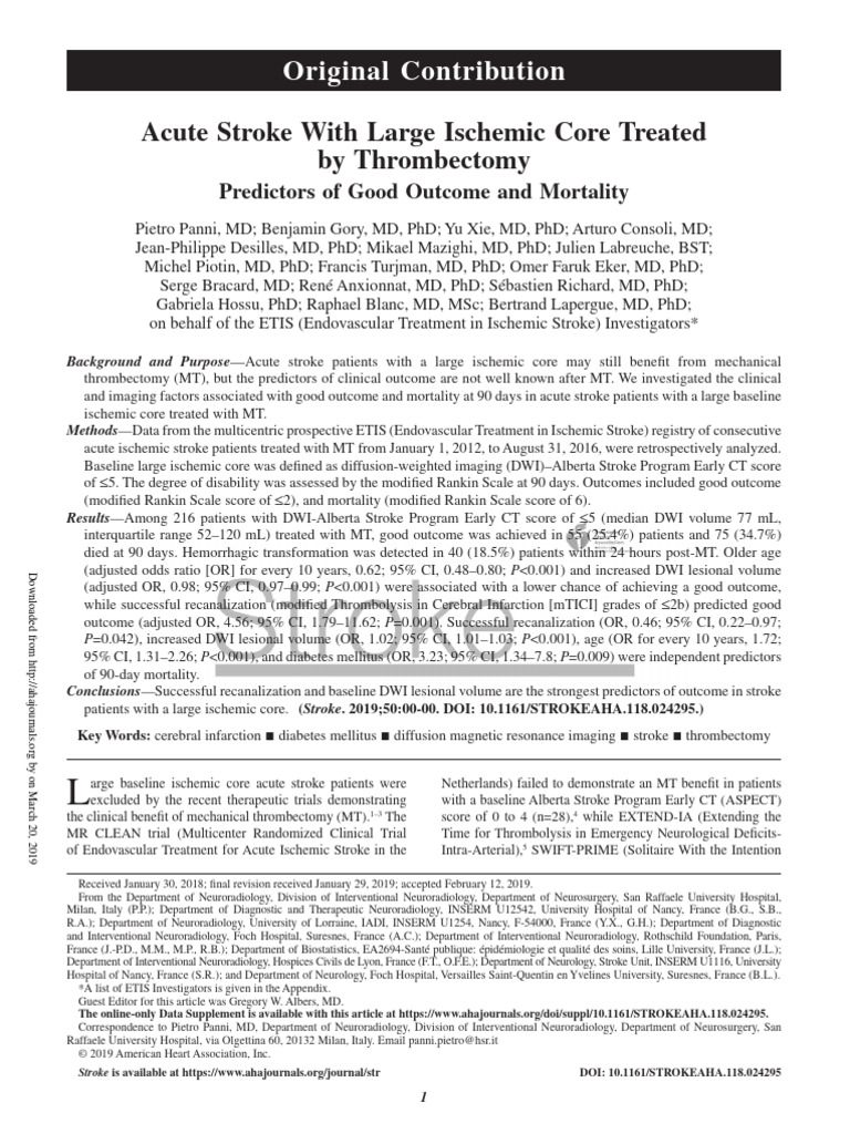 Acute Stroke With Large Ischemic Core Treated | PDF | Stroke ...