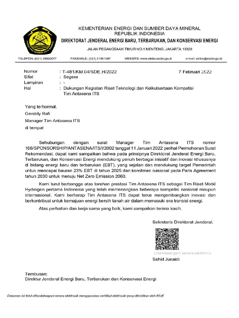 Surat Rekomendasi ESDM | PDF