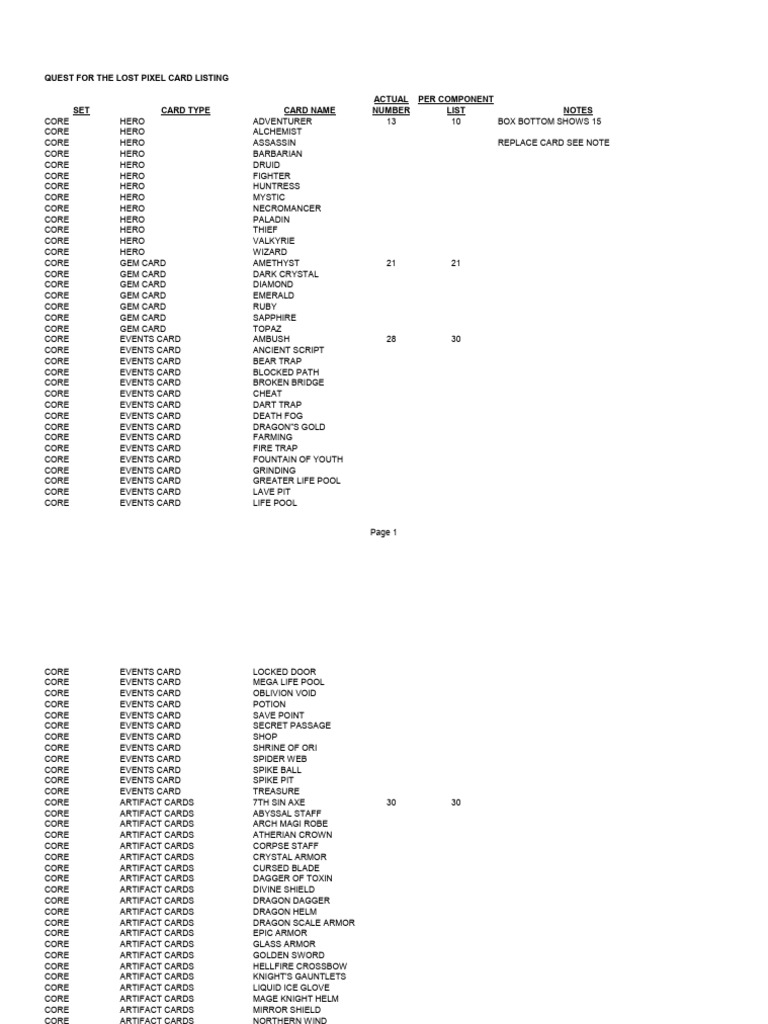 Quest For Lost Pixel Card List | PDF | Gemstone | Monsters