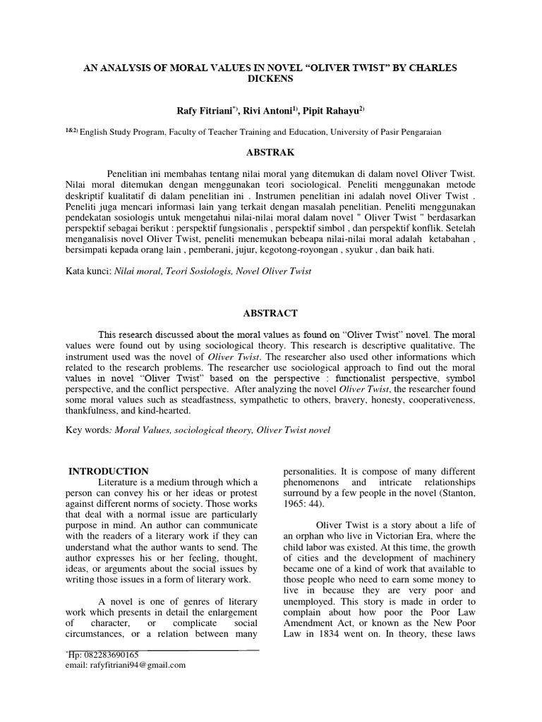 en An Analysis of Moral Values in Novel Oli | PDF