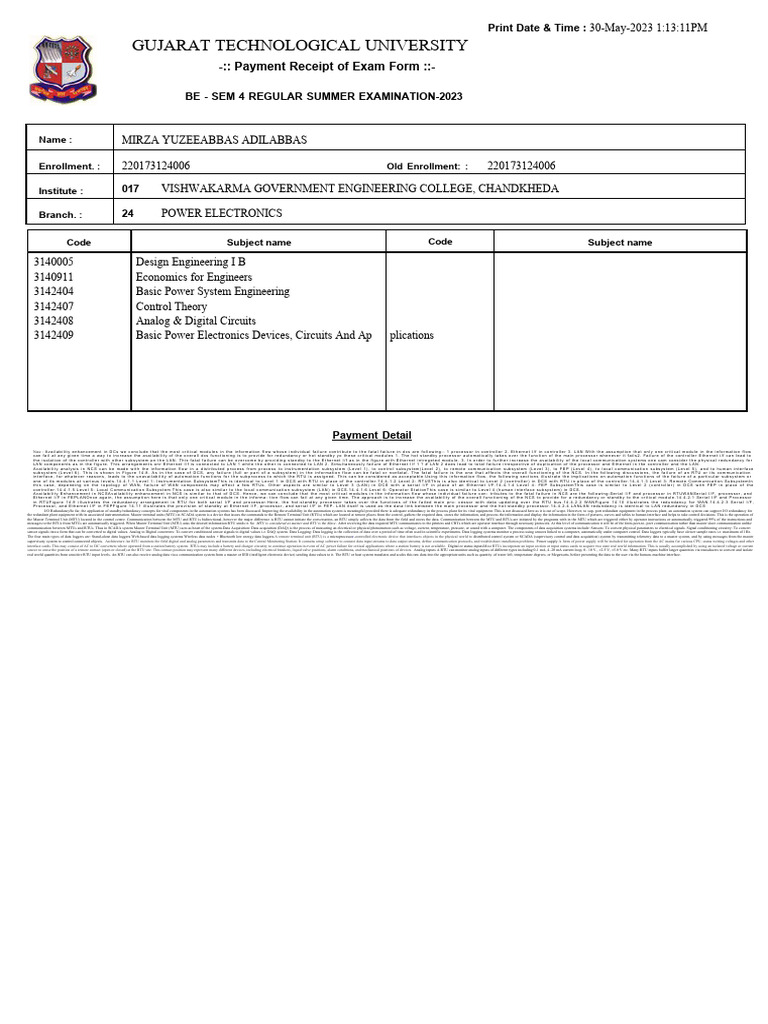 Engineering Exam Payment Receipt | PDF | Computer Engineering | Electrical Engineering