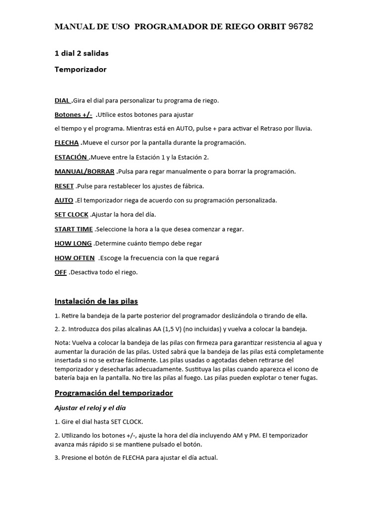 Manual Programador Orbit | PDF