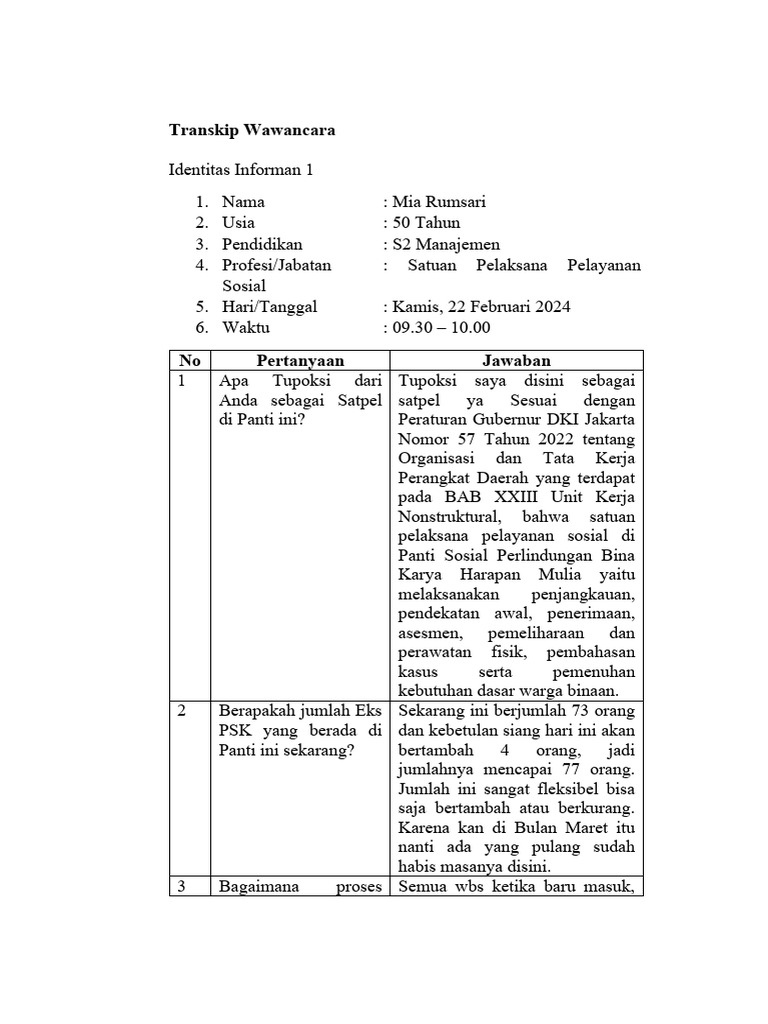 Transkip Wawancara | PDF | Karier & Perkembangan
