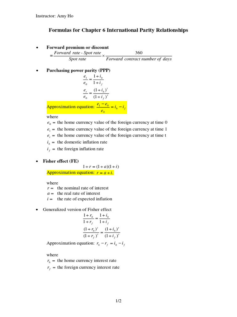 International Parity Formulas Explained | PDF | International Trade ...