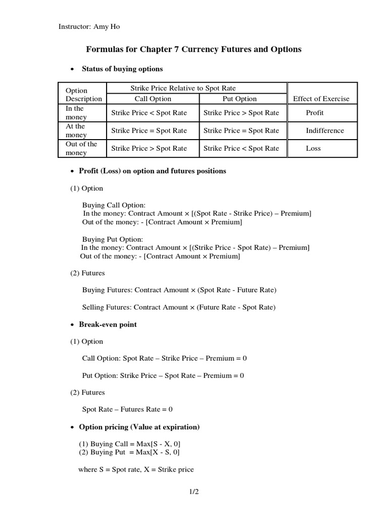 Formula - Chapter 07 Futures Options | PDF | Option (Finance ...