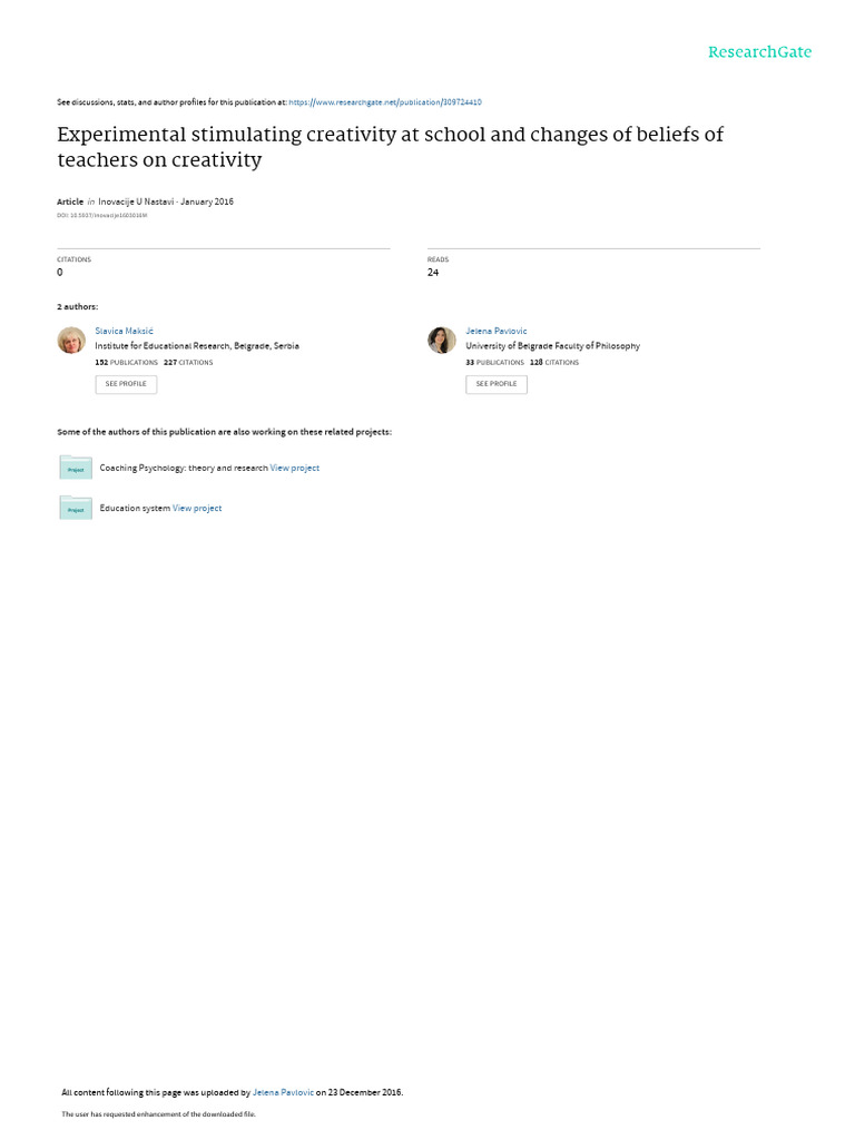 Experimental Stimulating Creativity at School and | PDF