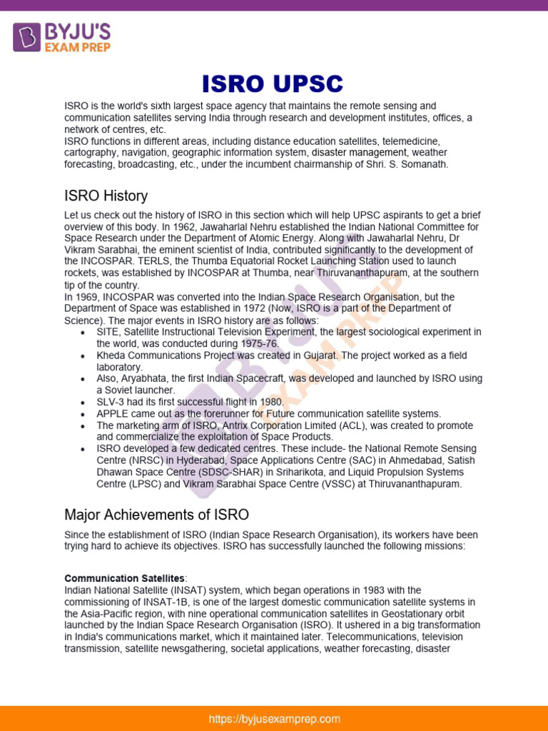 Isro Upsc Notes PDF 81 | PDF | Satellite | Space Programs