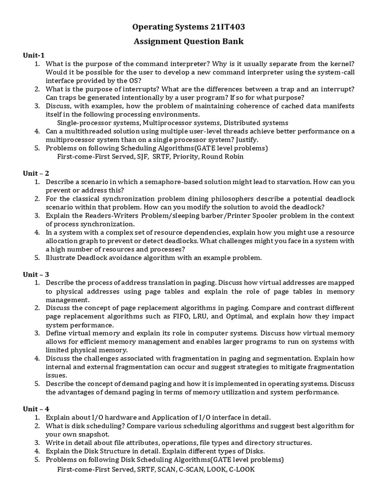 OS Assignment Question Bank | PDF | Thread (Computing) | Process (Computing)