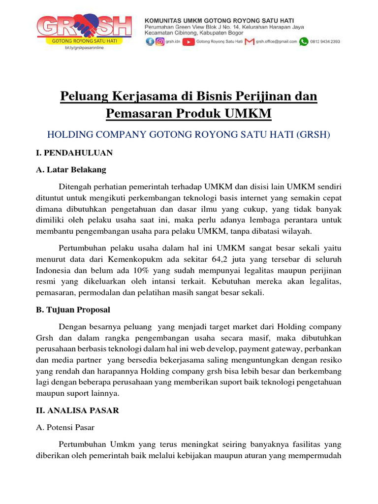 Kerjasama Bisnis UMKM dengan GRSH | PDF