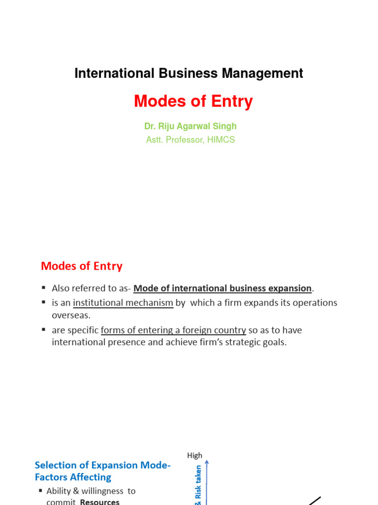 IBM - U1 - L3 - Modes of Entry - 15 Jan 2023 | PDF | Exports | Franchising