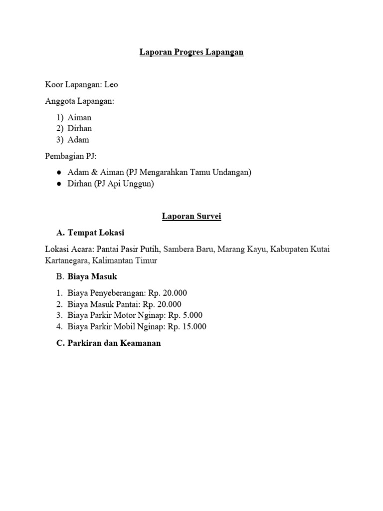 Laporan Progres Lapangan | PDF | Perjalanan | Sains & Matematika