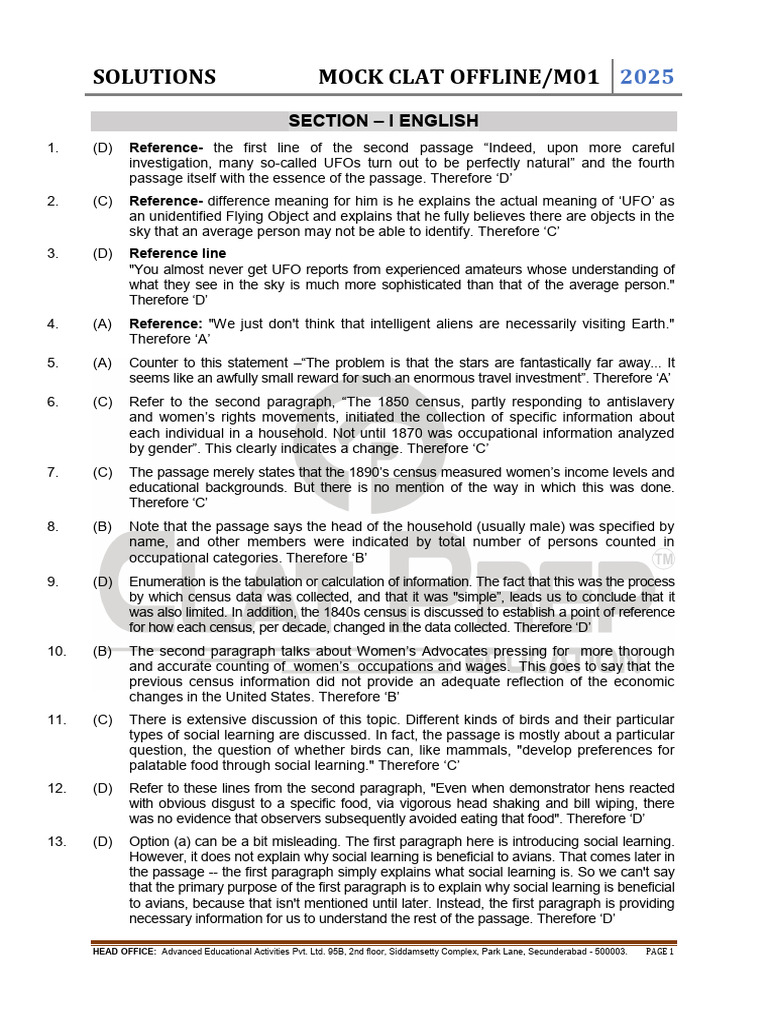 Mock CLAT Solutions 2025 Analysis | PDF | Arrest | Sexual Harassment