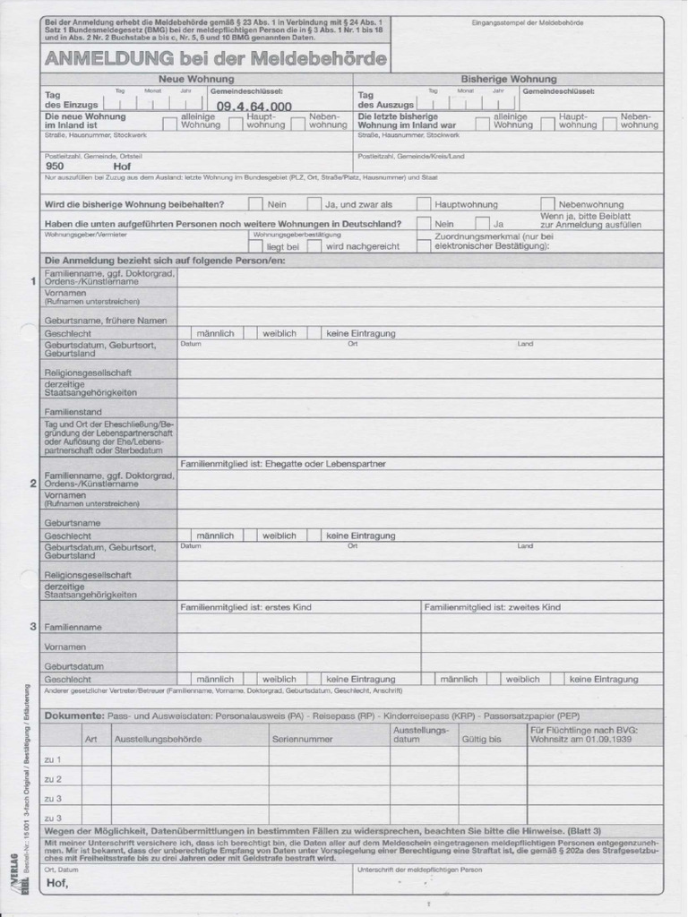 Anmeldung Form | PDF