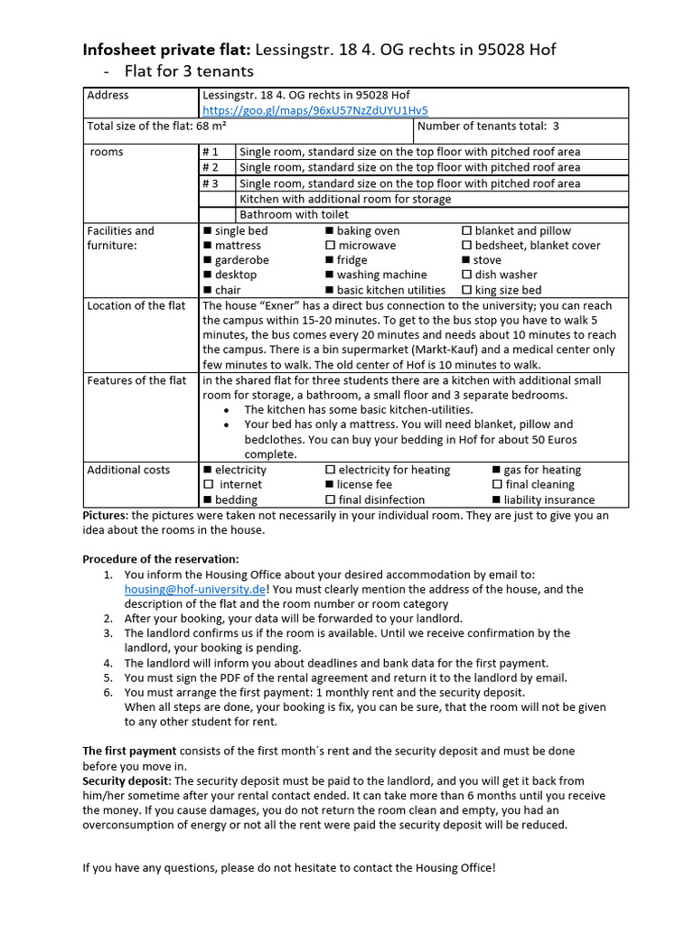 Infosheet Lessingstr. 18 4 OG Rechts | PDF | Landlord | Room