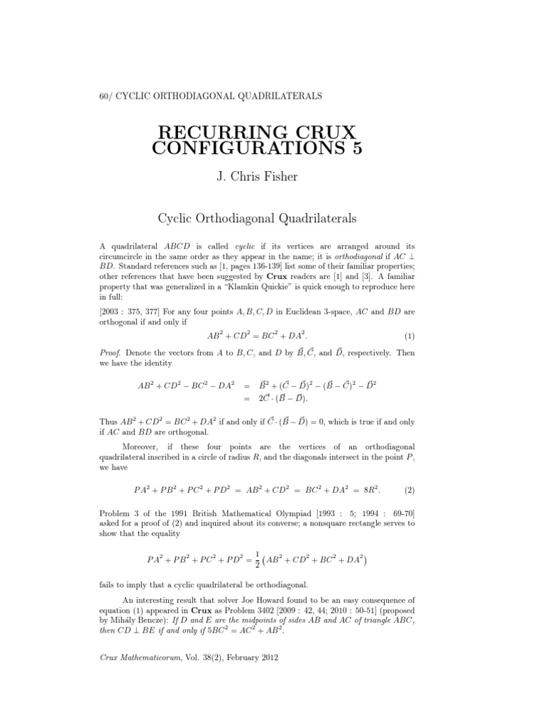 Recurring Crux Configurations 5 Cyclic Orthodiagonal 38.2 | PDF ...