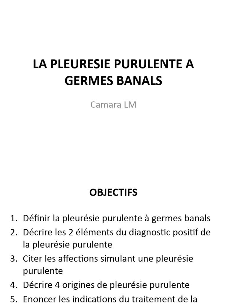 Pleurésie Purulente : Diagnostic et Traitement | PDF | Médecine ...