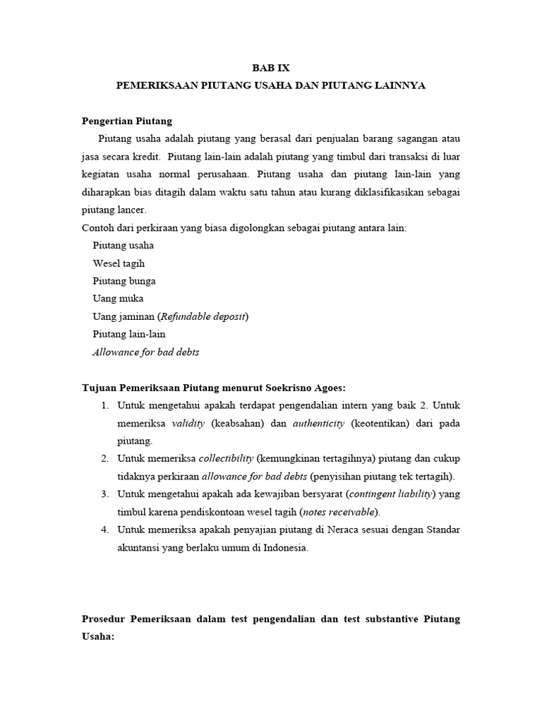 BAB 9 Audit Piutang | PDF | Pengelolaan Keuangan & Uang | Hukum