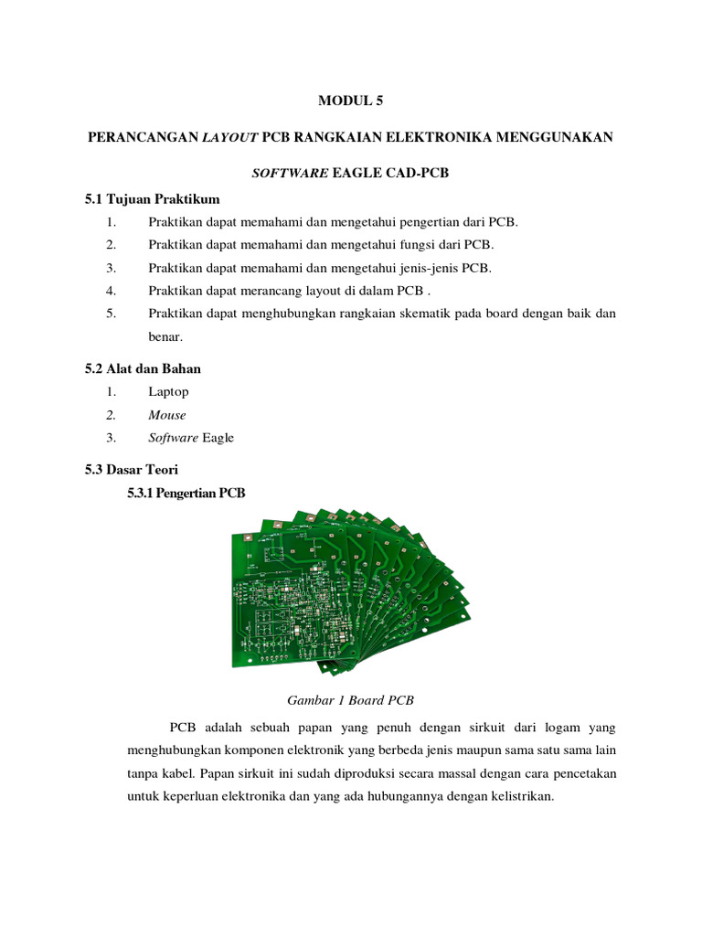 Modul 5 - Perancangan Layout PCB Rangkaian Elektronika Menggunakan Software Eagle Cad-Pcb | PDF