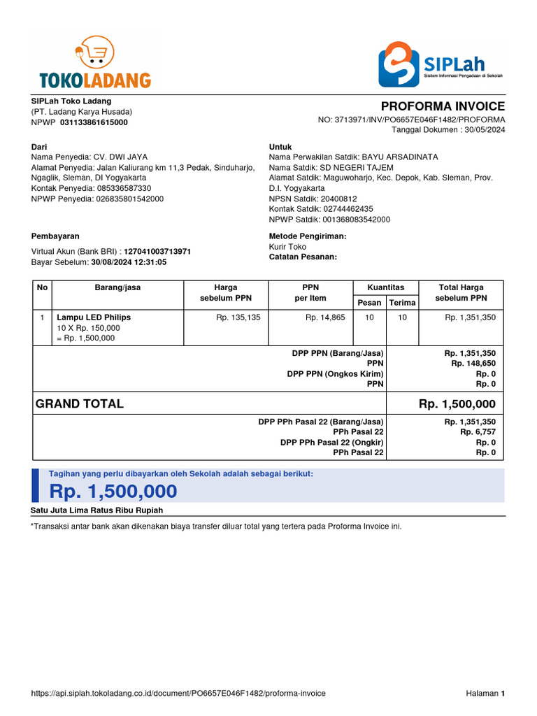 Proforma Invoice Po6657e046f1482 | PDF