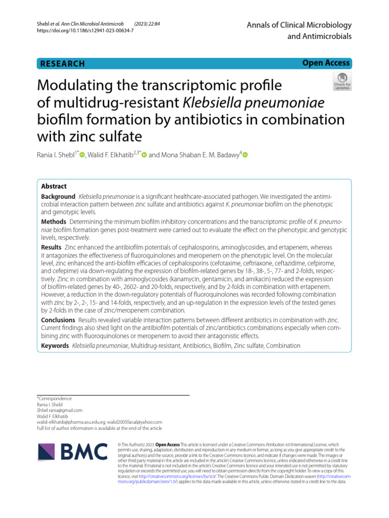 Modulating The Transcriptomic Profile of Multidrug-Resistant Klebsiella Pneumoniae Biofilm ...
