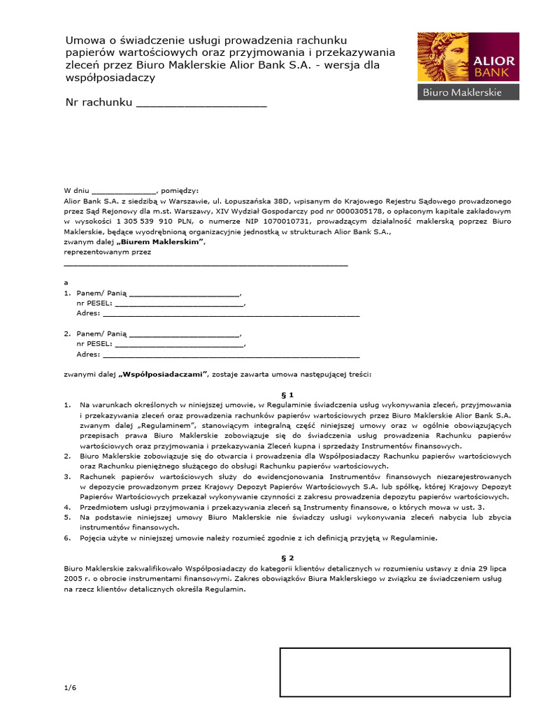 Umowa o - Wiadczenie Us - Ugi Prowadzenia Rachunku Papierów Warto ...