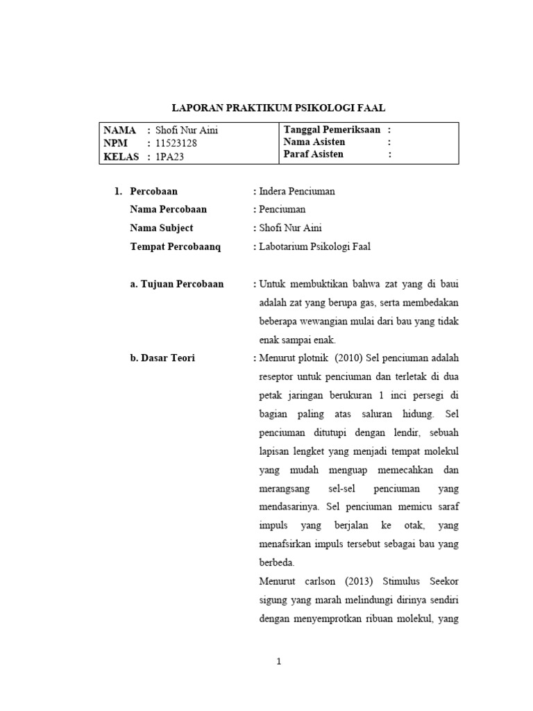 Fix Laporan Praktikum Psikologi Faal 2 | PDF | Sains & Matematika