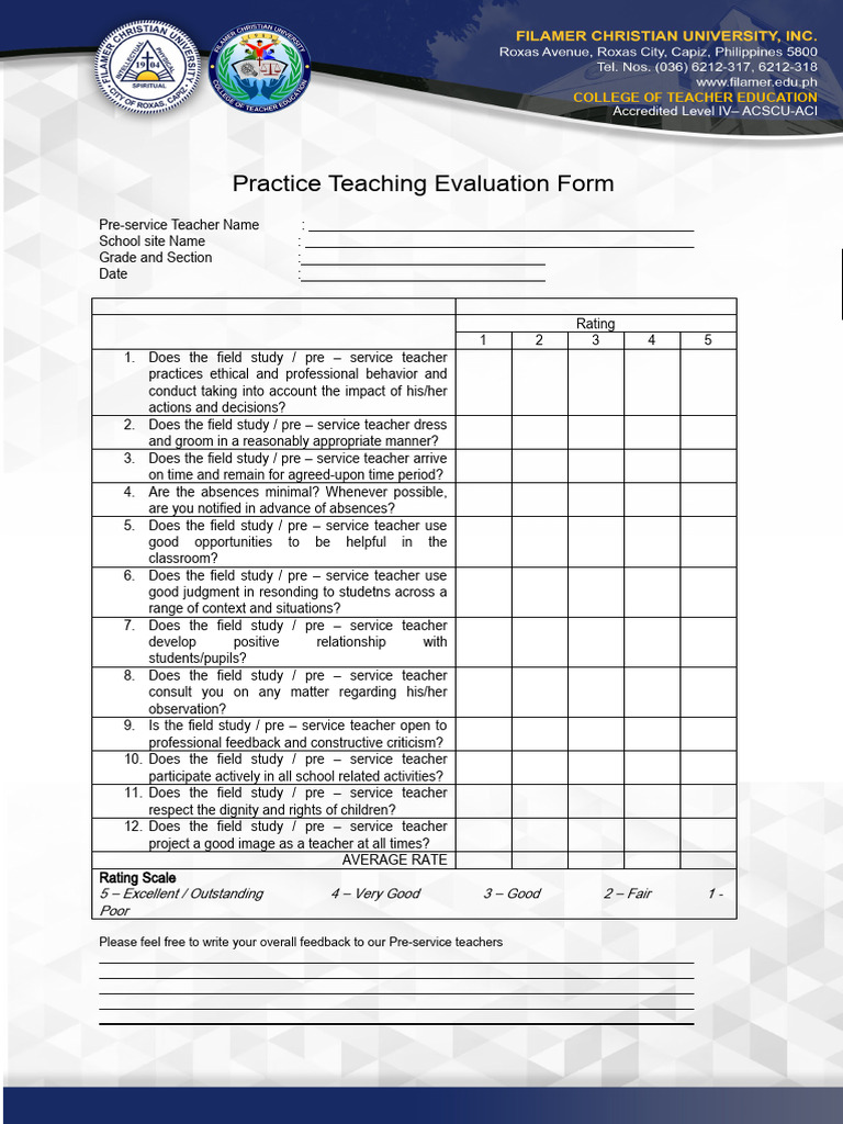 Internship Evaluation Form | PDF | Teachers | Teacher Education