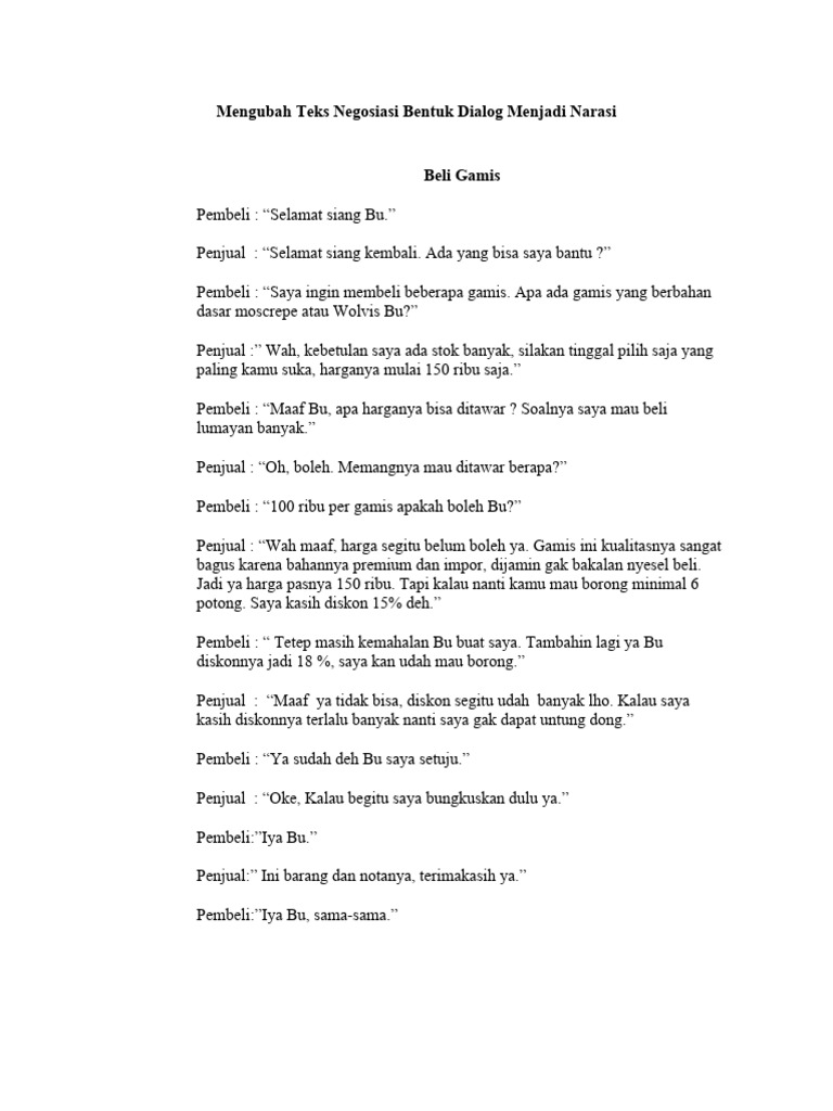 Mengubah Teks Negosiasi Bentuk Dialog Menjadi Narasi | PDF