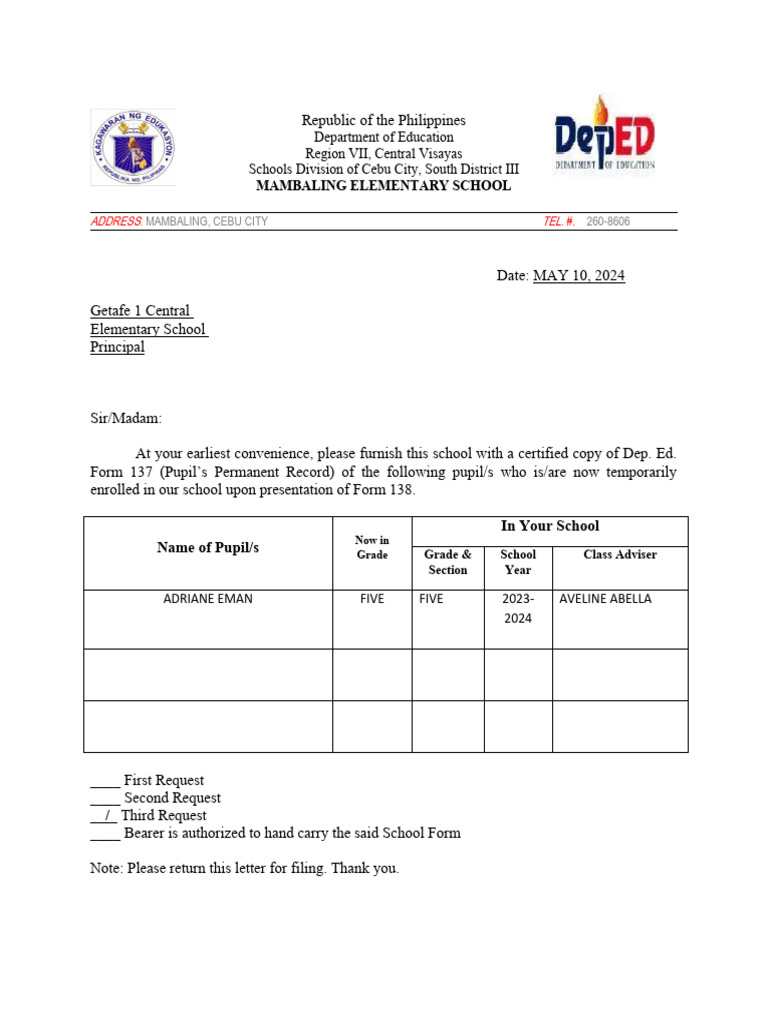 1 Request For SF10 | PDF