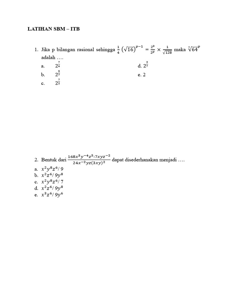 Latihan Soal SBM ITB Matematika 2024 | PDF | Metode & Bahan Ajar