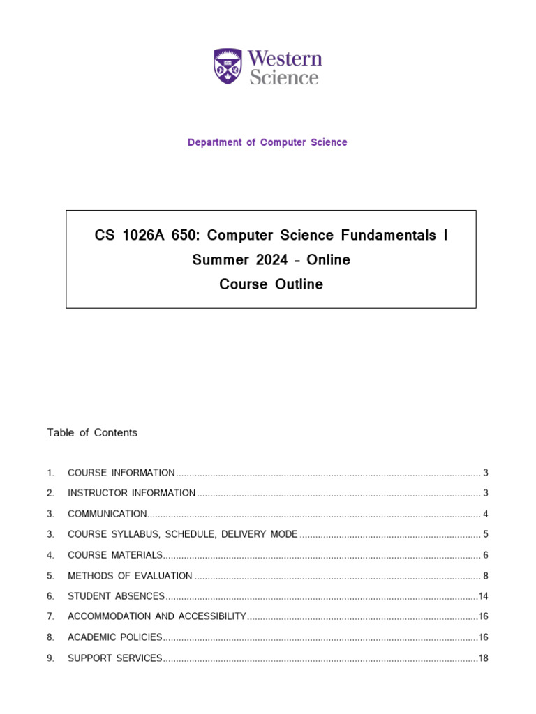 CS 1026A 650 Outline | PDF | Python (Programming Language) | Lecture