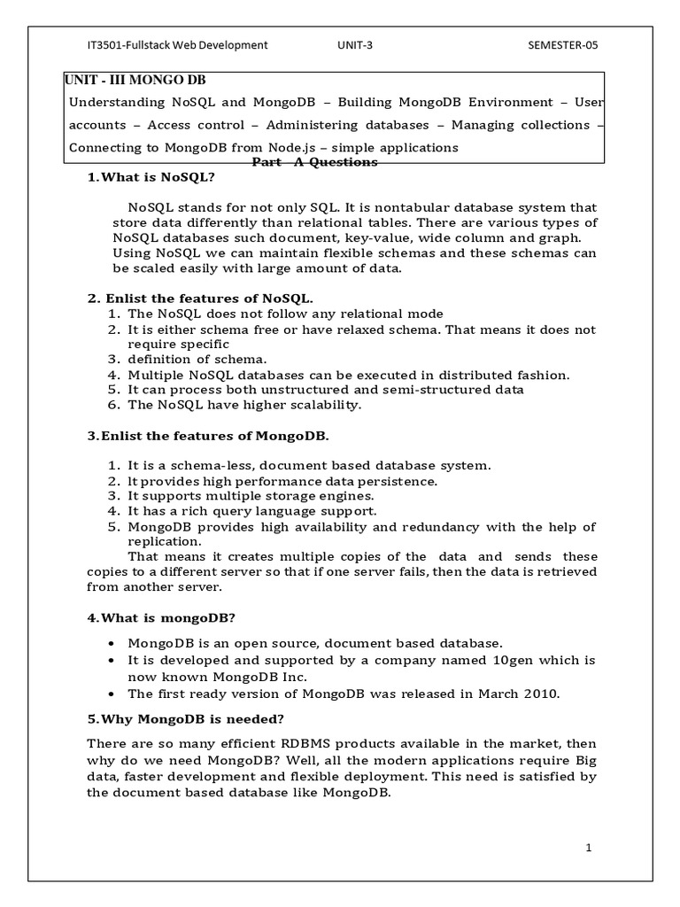 Unit 3 - FSW - Important Ques With Ans | PDF | No Sql | Relational Database