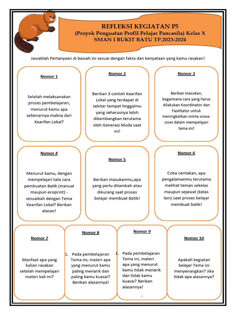 Refleksi P5 Kearifan Lokal | PDF