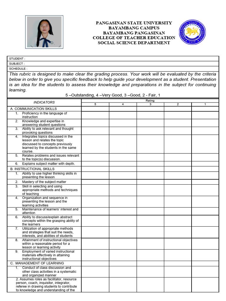 Presentation Rating Form 2 | PDF | Learning | Expert