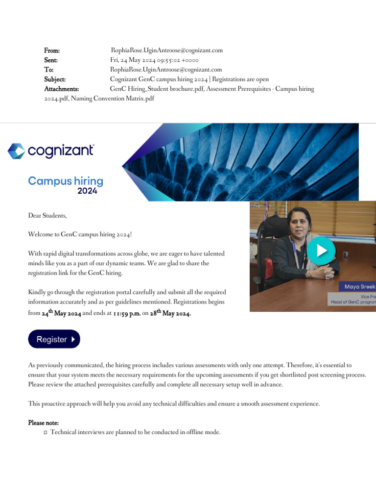 Cognizant GenC Campus Hiring 2024 Open | PDF | Recruitment | Cyberspace
