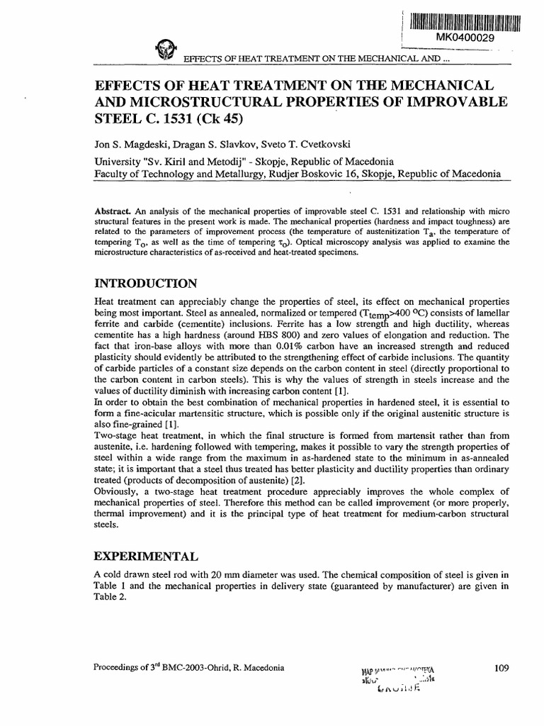 Effects of Heat Treatment On The Mechanical and Microstructural ...