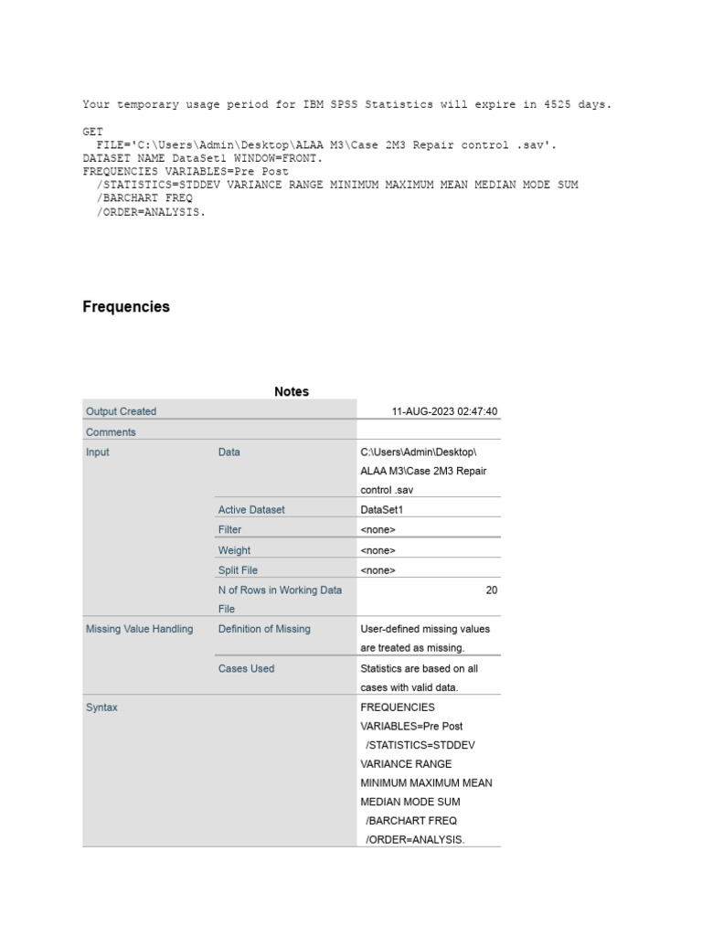Case 2 Pre-Post Repitions Table2 | PDF | Mode (Statistics) | Variance