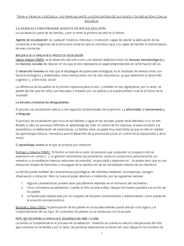 Tema 4 Es Ped | PDF | Socialización | Familia