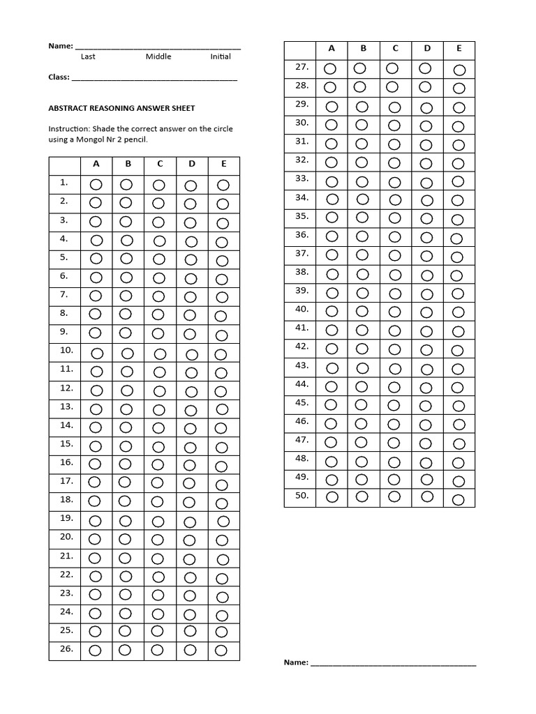 Reasoning Answer Sheets Template | PDF