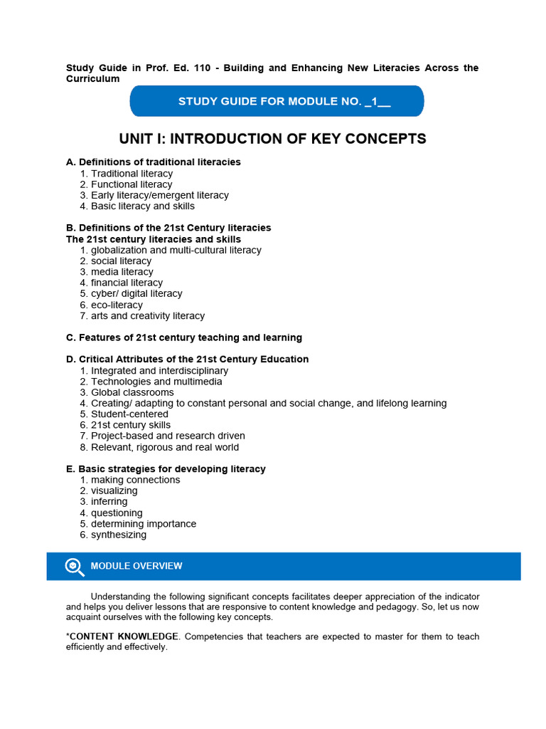 Prof Ed 110 Study Guide 1 | PDF | Literacy | Learning